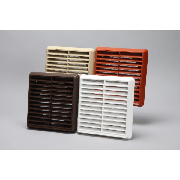 150mm round spigot vent grille louvred with fly screen beige
